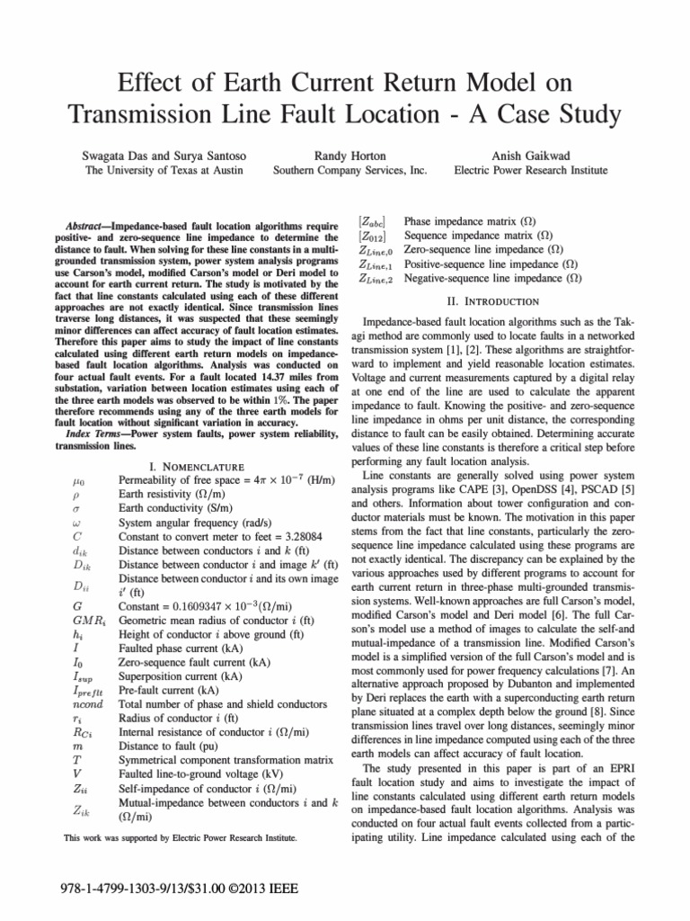 Effect of Earth Current Return Model On | PDF | Electrical Impedance ...