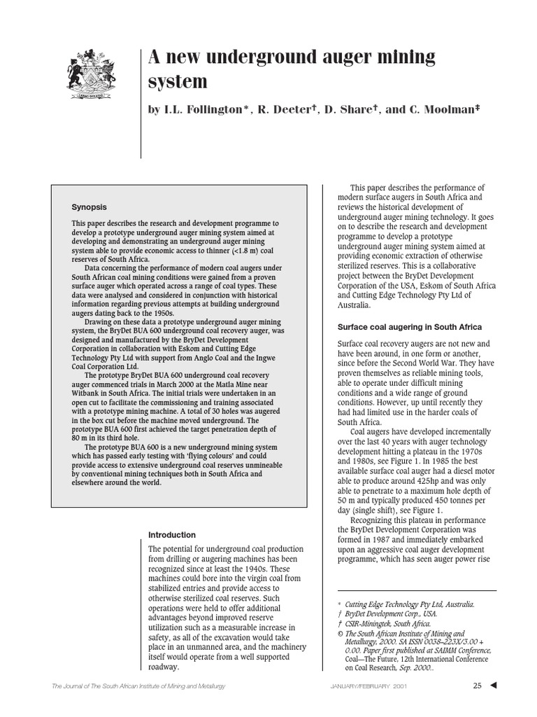 A New Underground Auger Mining System | PDF | Coal Mining | Mining