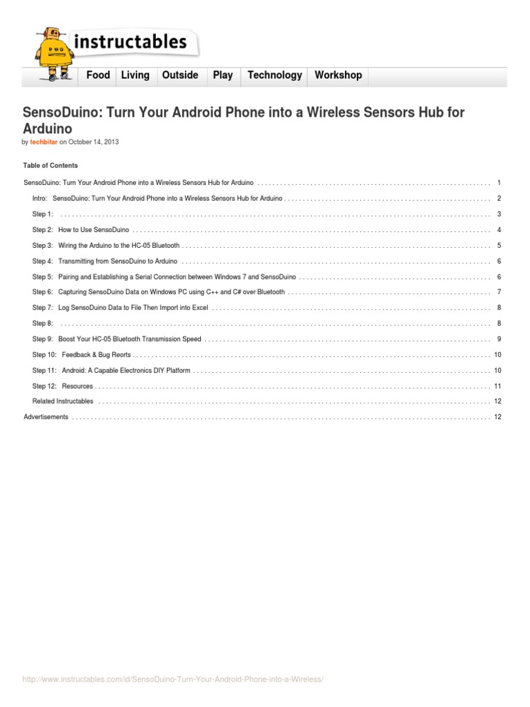 SensoDuino Turn Your Android Phone Into A Wireless | PDF | Bluetooth | Android (Operating System)