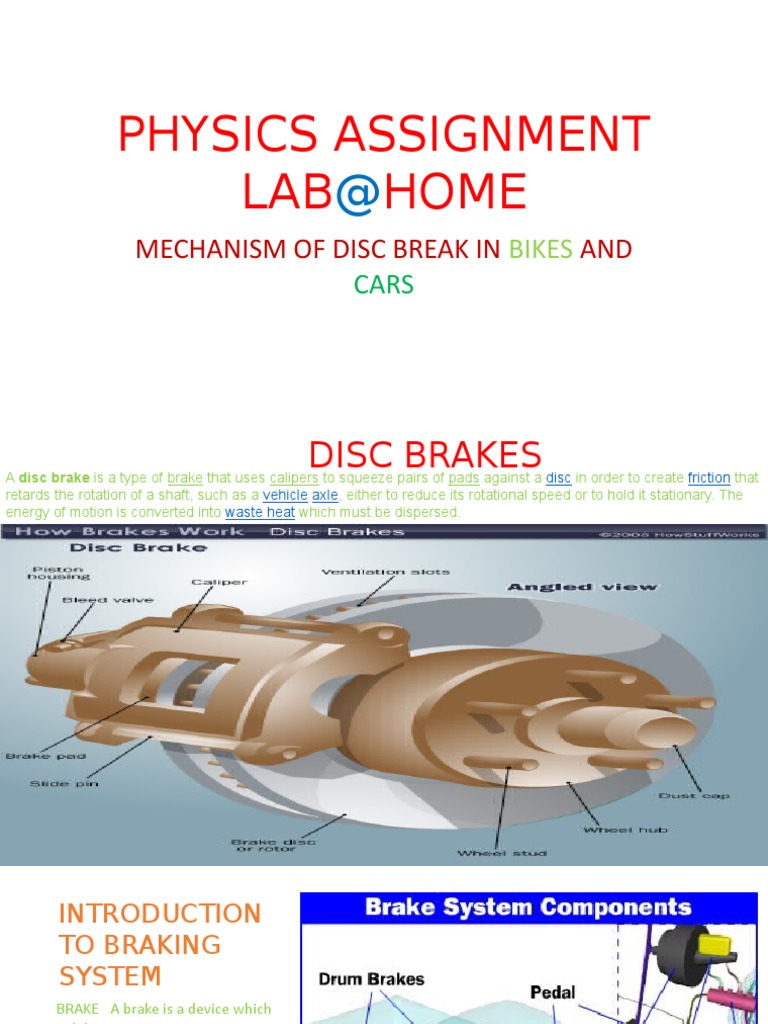 Physics Assignment LAB Home: Mechanism of Disc Break in AND | PDF ...