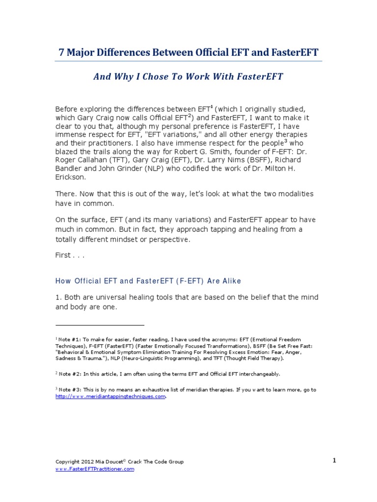 7 Major Differences Between Official EFT and FasterEFT PDF | PDF | Psychotherapy | Neuro ...