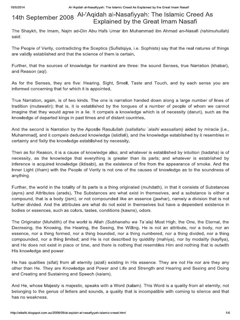 Aqeedah Nasafiyyah (Al-Nasafi) PDF | PDF