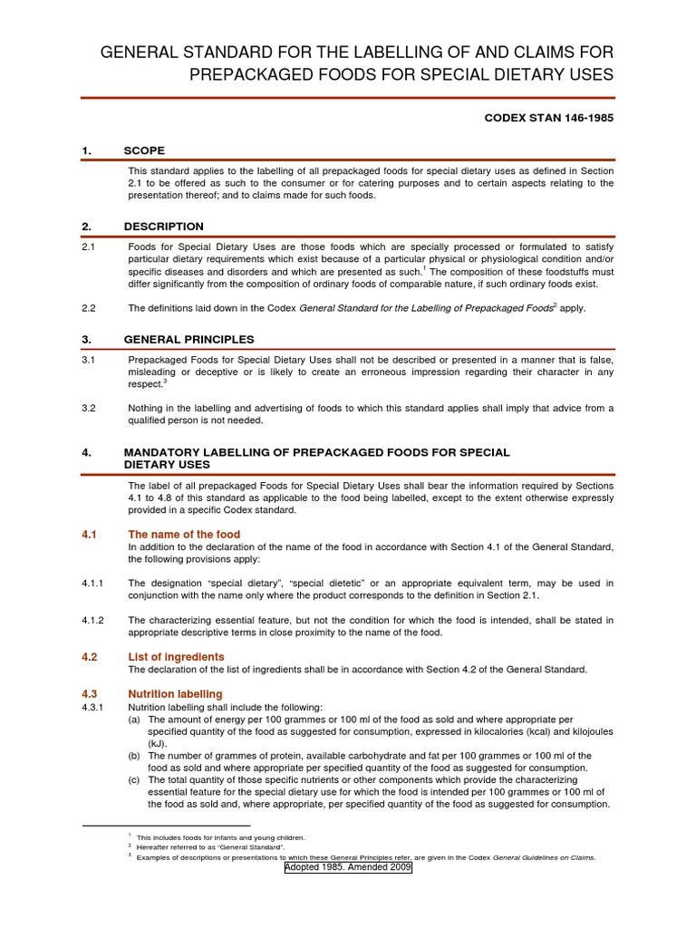 Codex Stan 146 1985 | PDF | Calorie | Foods