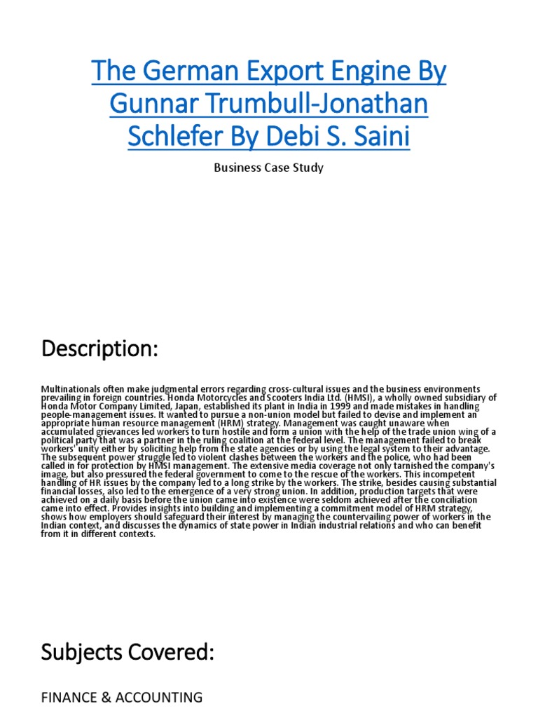 The German Export Engine by Gunnar Trumbull-Jonathan Schlefer by Debi S. Saini | PDF | Exports ...