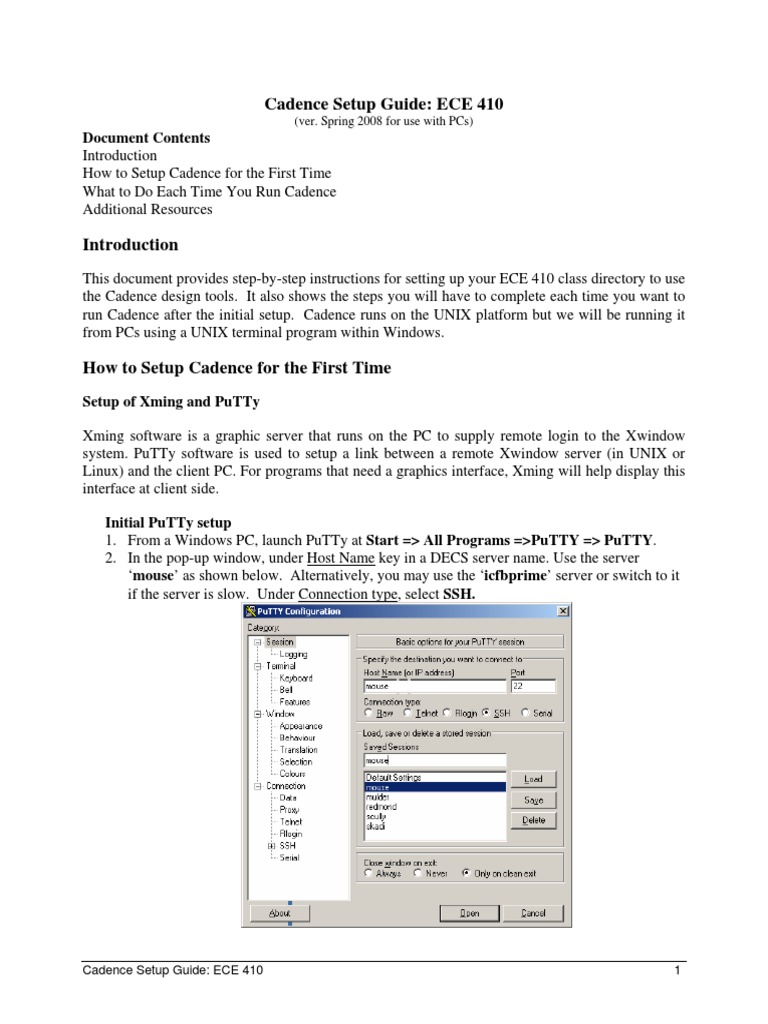 Cadence Setup Guide: ECE 410: Document Contents | PDF | Personal Computers | Command Line Interface