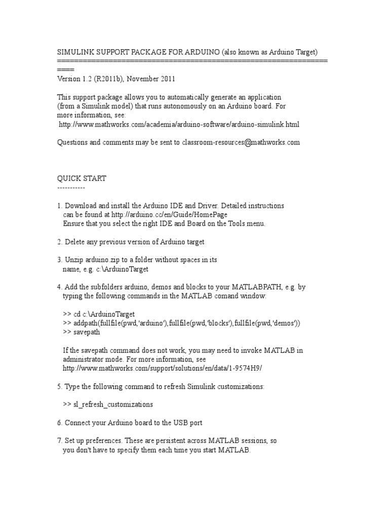 Simulink Support Package For Arduino | PDF | Arduino | Matlab