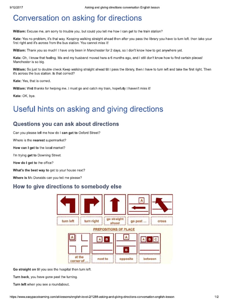 Asking and Giving Directions Conversation English Lesson | PDF