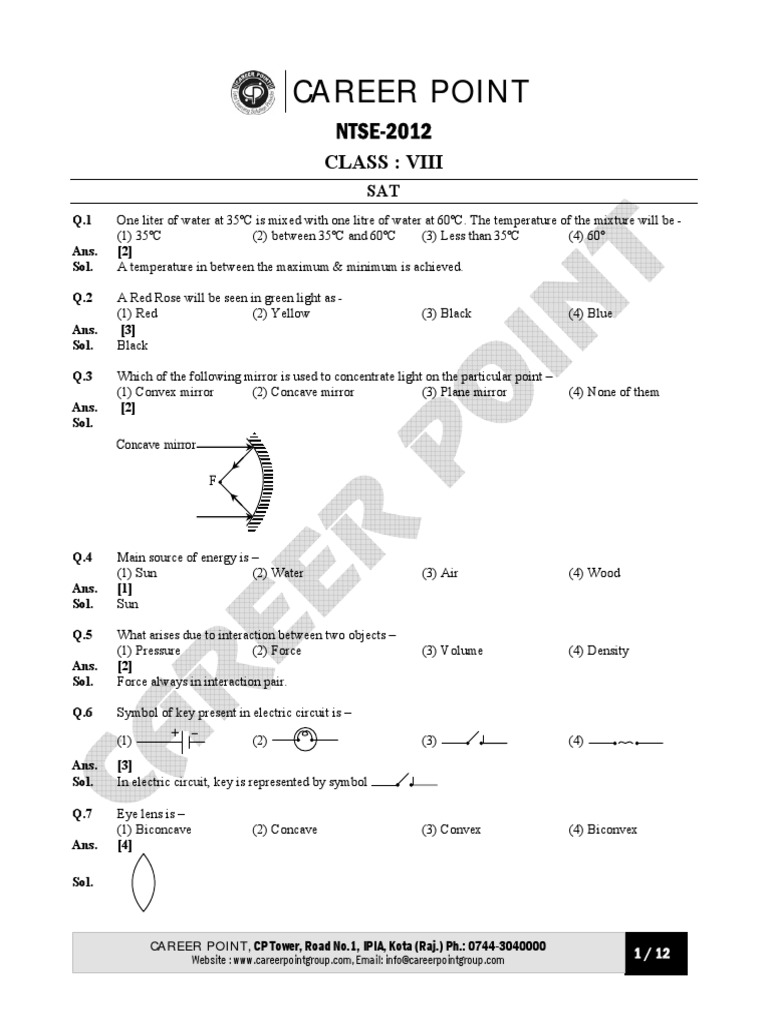 NTSE - Class - VIII - SAT PDF | PDF | Lens (Optics) | Digestion