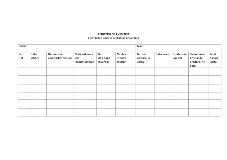 Model Registrul de Evidenta
