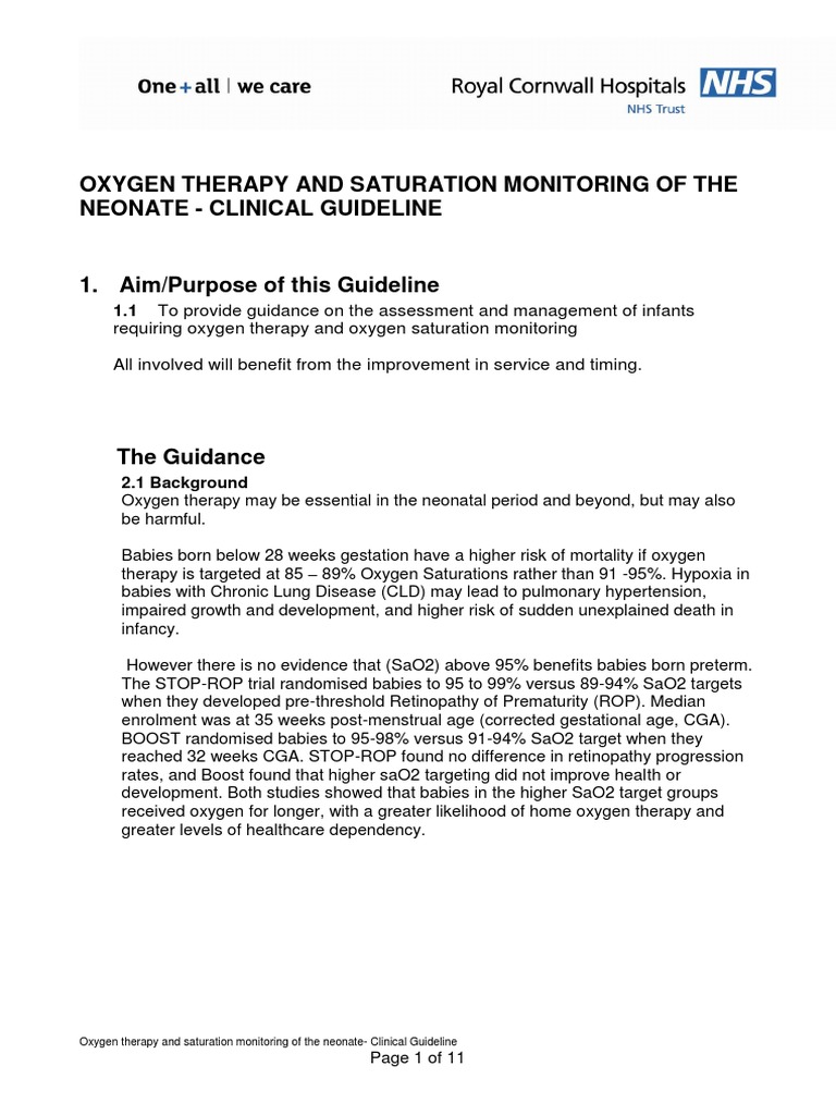 Oxygen Therapy and Saturation Monitoring of The Neonate | PDF | Medical ...