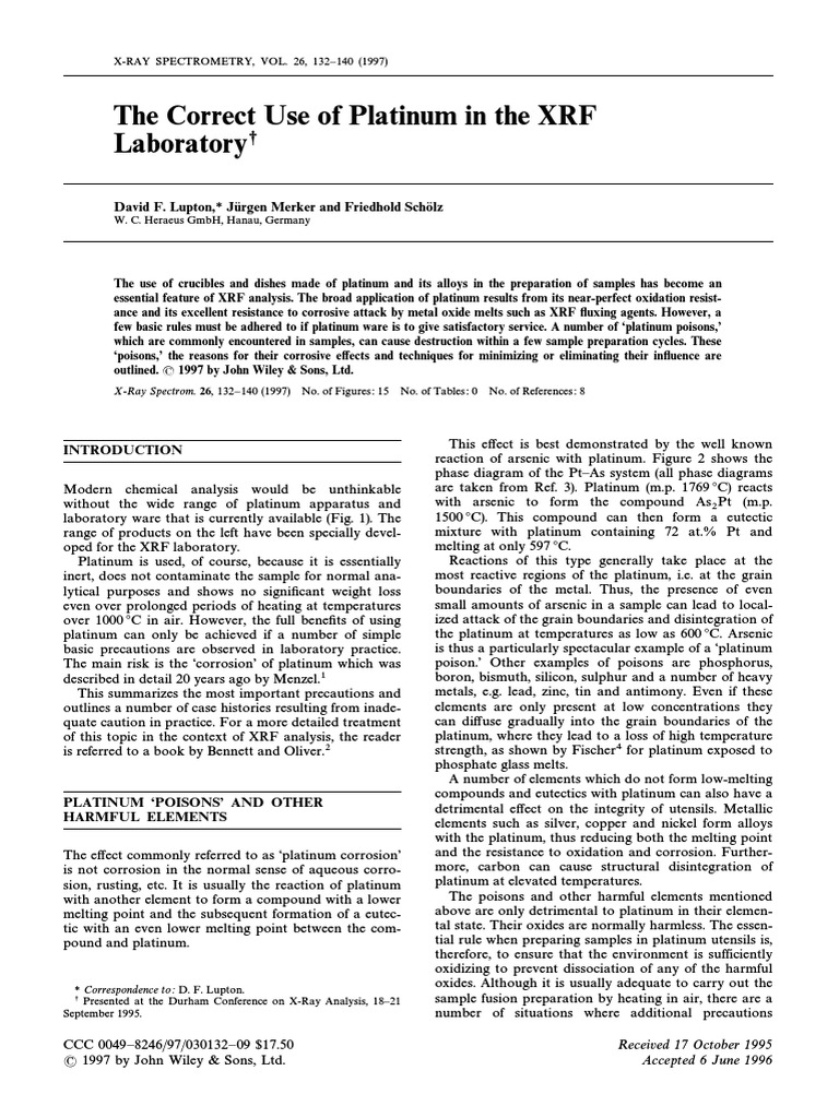 The Correct Use of Platinum in The XRF Laboratory S | PDF | Platinum ...