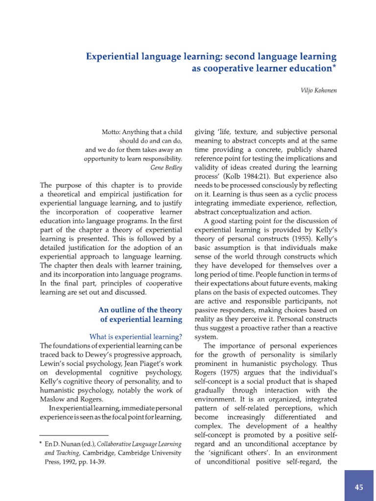 3 Experiential Language Learning Second Language Learning As ...