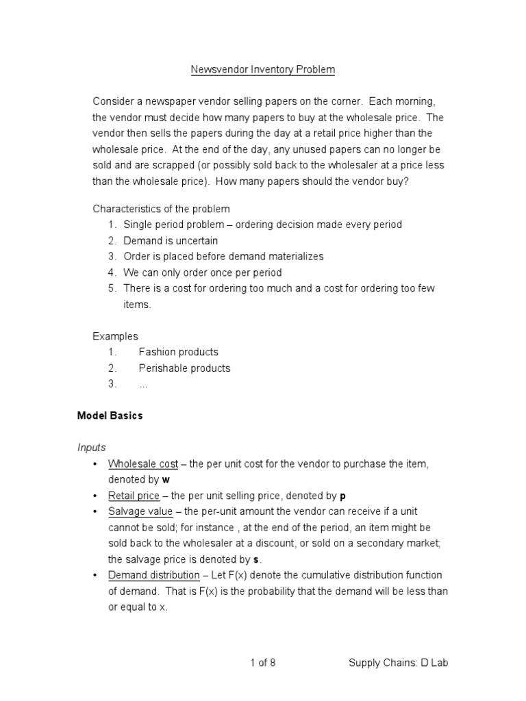 News Vendor Model | PDF | Prices | Demand