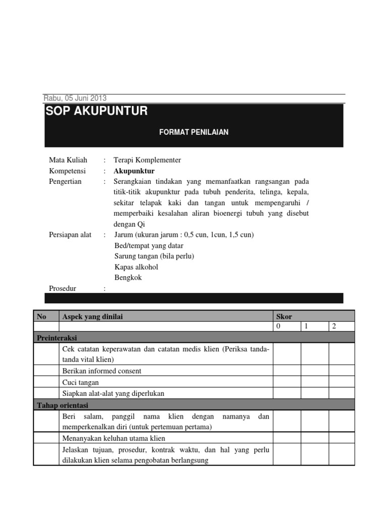 SOP Akupunktur: Panduan Lengkap | PDF | Kesehatan Holistik | Sains & Matematika