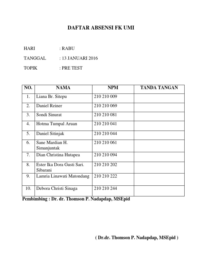 Daftar Absensi FK Umi | PDF