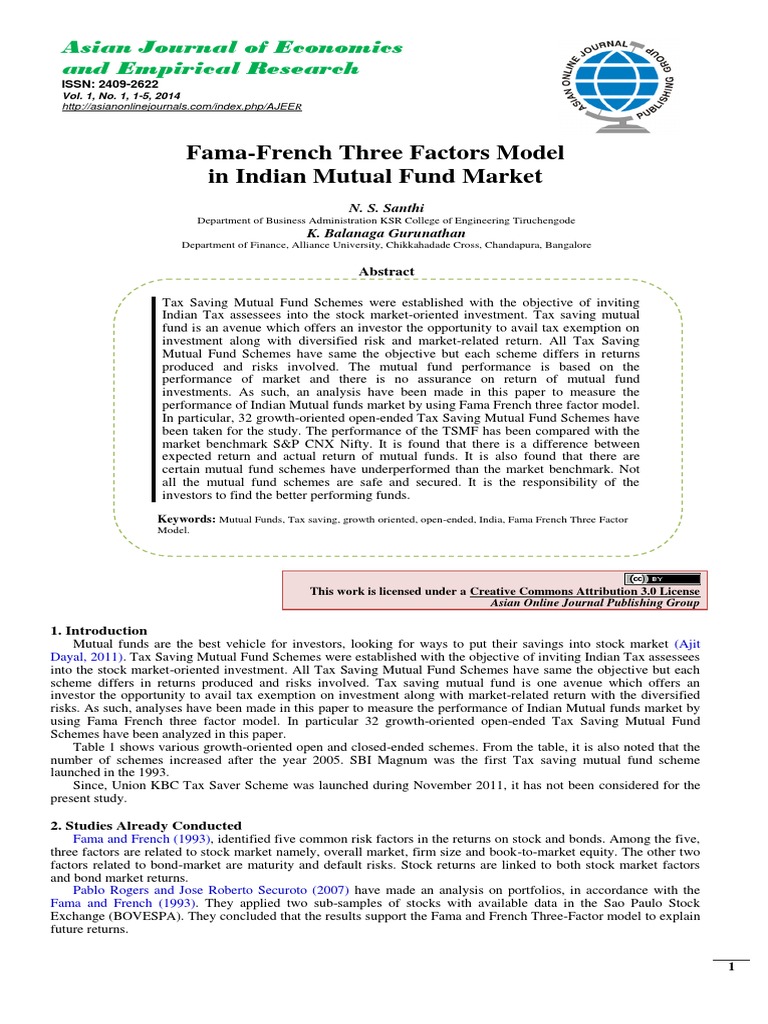 Fama-French Three Factors Model in Indian Mutual Fund Market | PDF ...