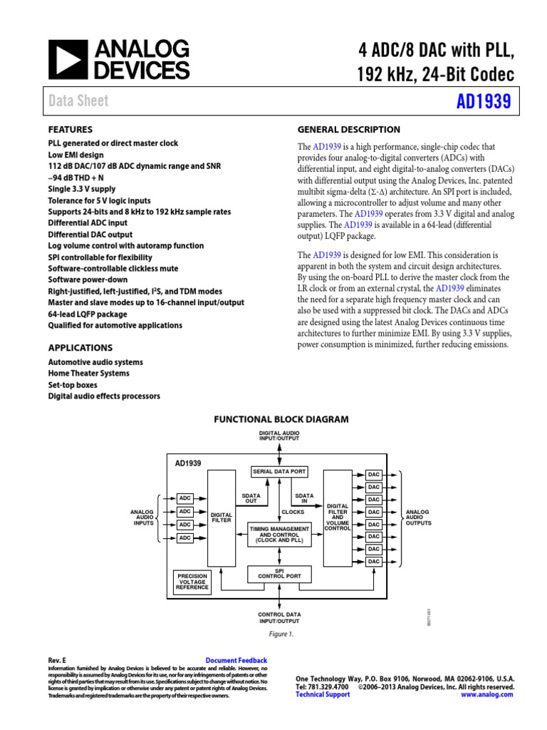 Ad1939 PDF | PDF | Analog Devices | Analog To Digital Converter