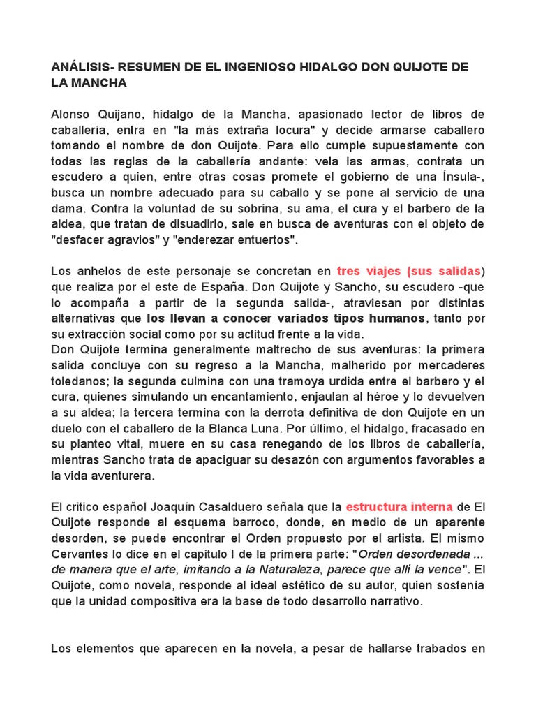 ANÁLISIS Don Quijote | PDF | Don Quijote | Novelas
