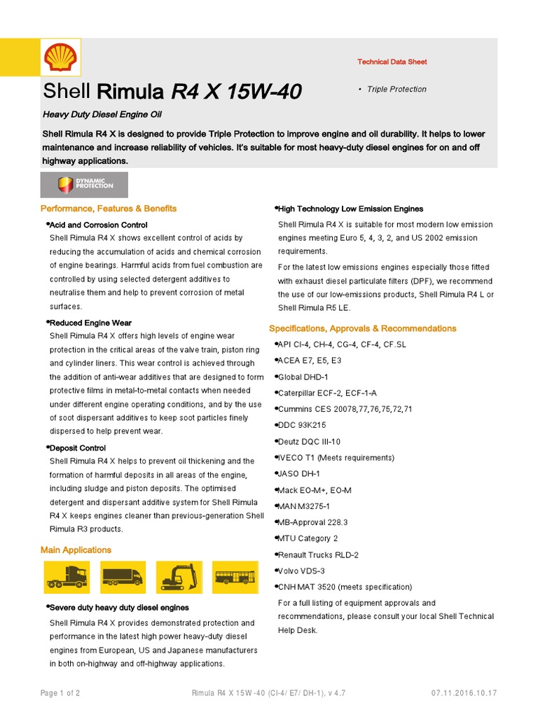 Shell Rimula R4X 15W-40 | PDF | Motor Oil | Exhaust Gas