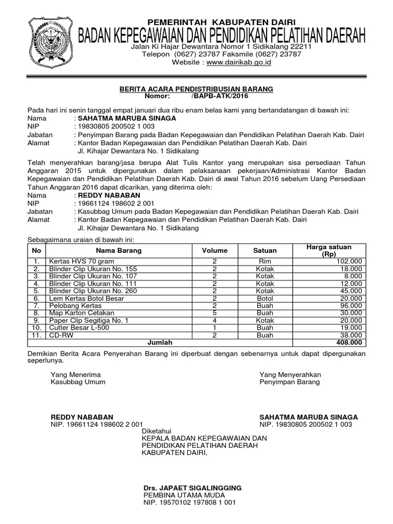 BAP Serah Terima Barang | PDF