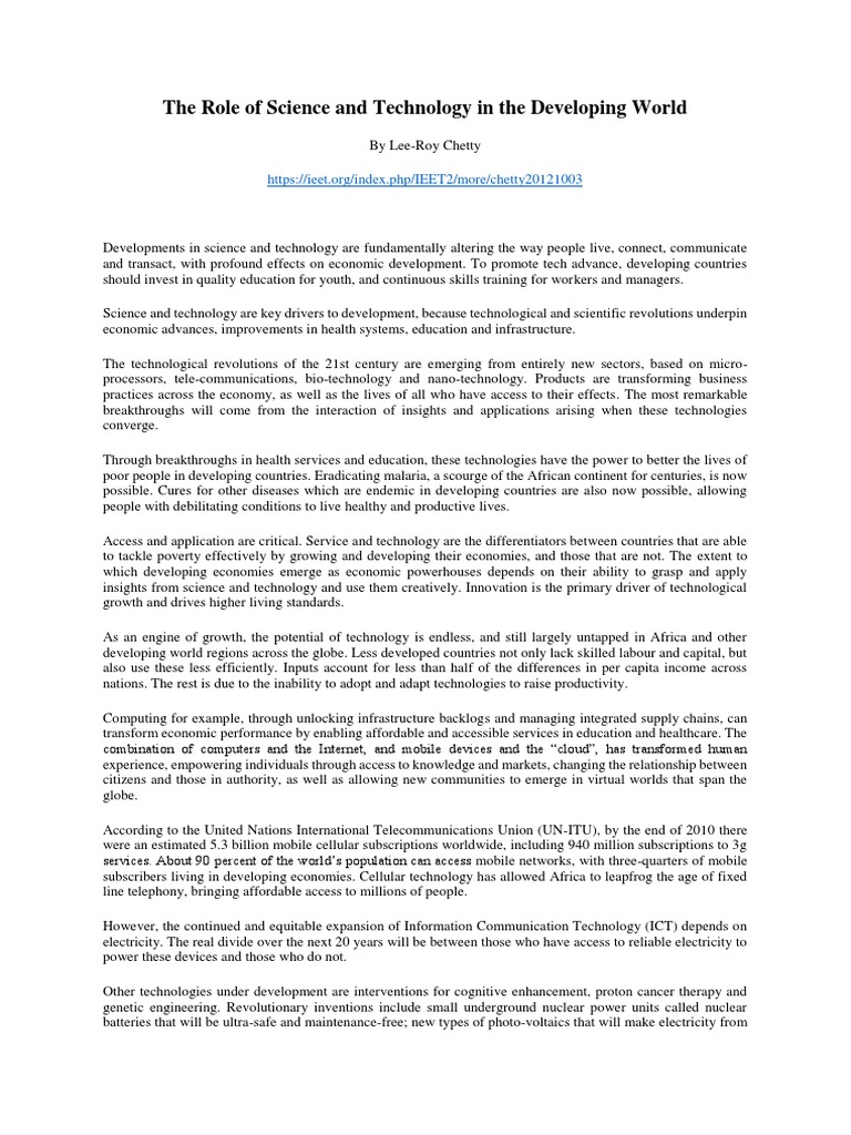 The Role of Science and Technology in Developing Nations: A Pathway to ...