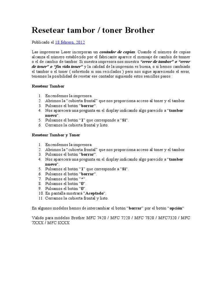 Resetear Tambor | PDF