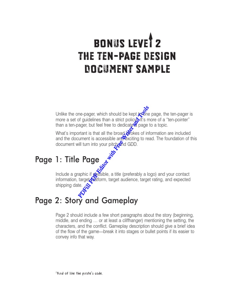 Ten-Page Game Design Document Guide | PDF | Video Game Gameplay ...