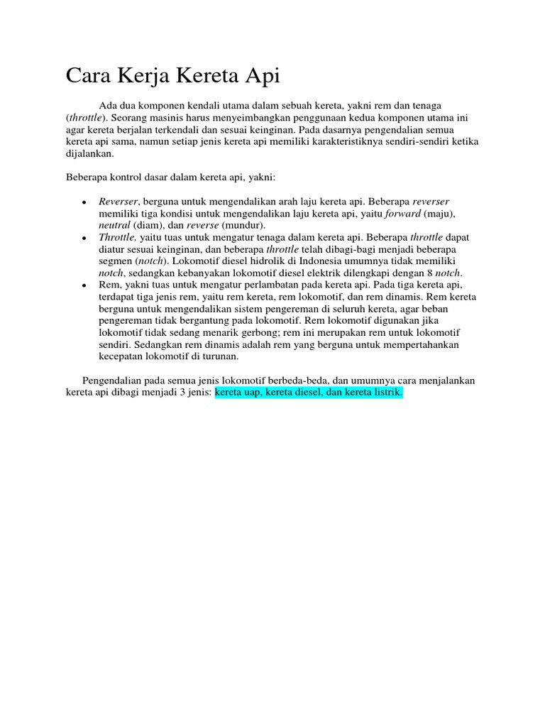Cara Kerja Kereta API | PDF | Teknologi & Rekayasa