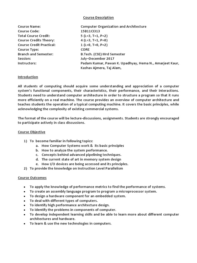 Computer Organization Course | PDF | Parallel Computing | Central ...