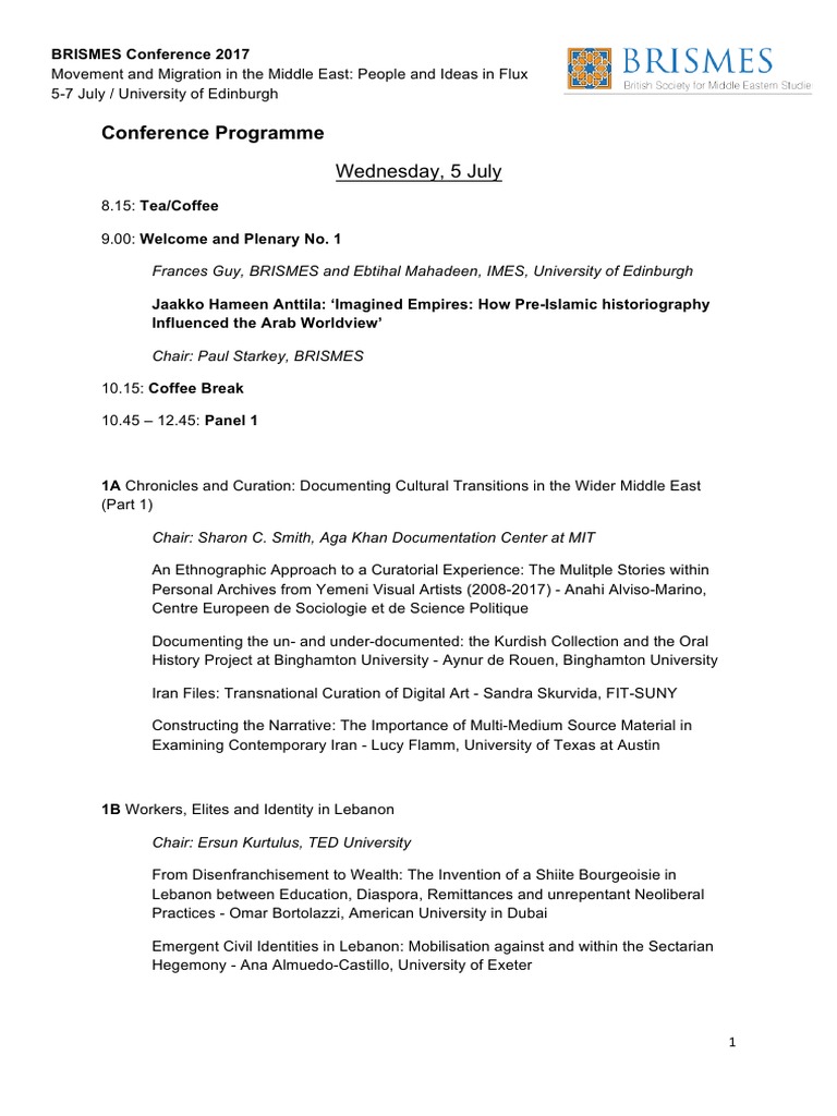 BRISMES 2017 Annual Conference Programme PDF | PDF | Palestinian Refugees | Kurds