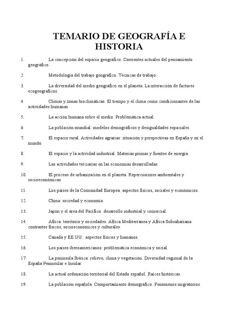 Temario de Geografía e Historia | PDF | Geografía | España