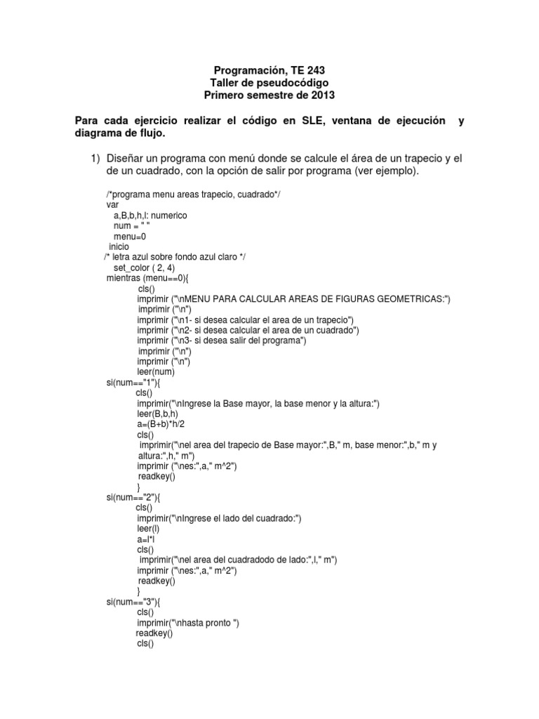 Taller de Pseudocodigo | PDF | Algoritmos | Áreas de informática