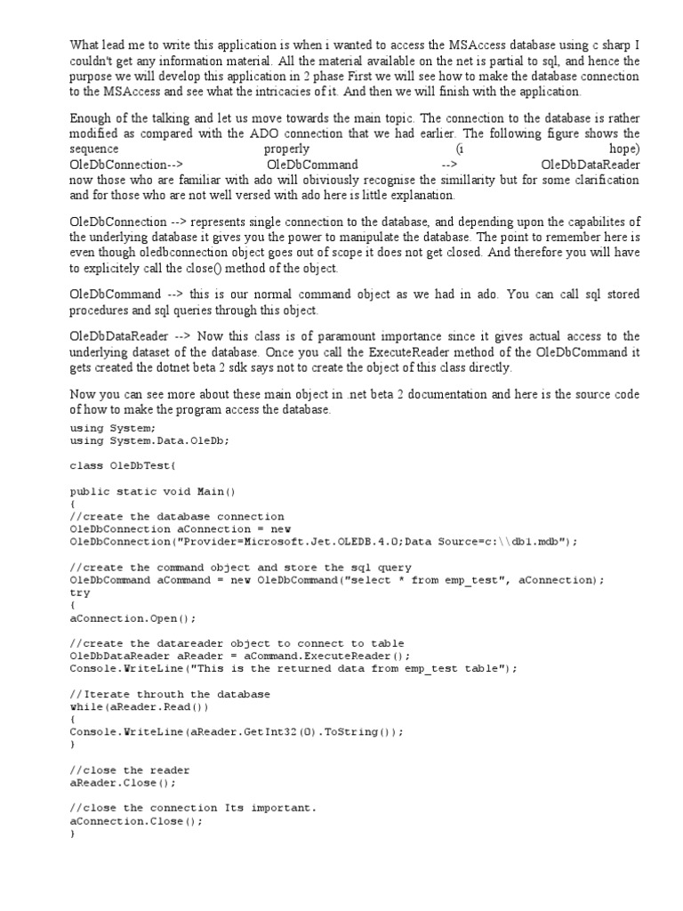 C Pdf Microsoft Access C Sharp Programming Language