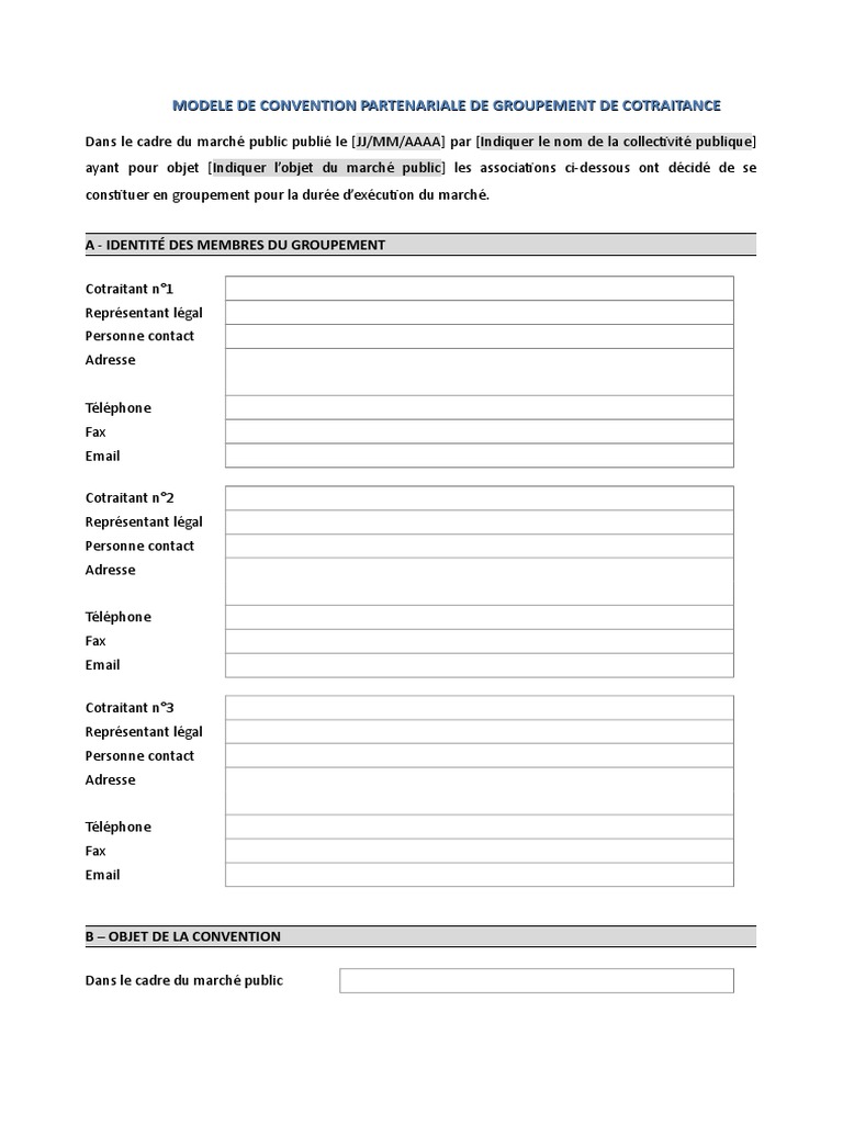Modele de Convention Partenariale de Groupement de Cotraitance ...