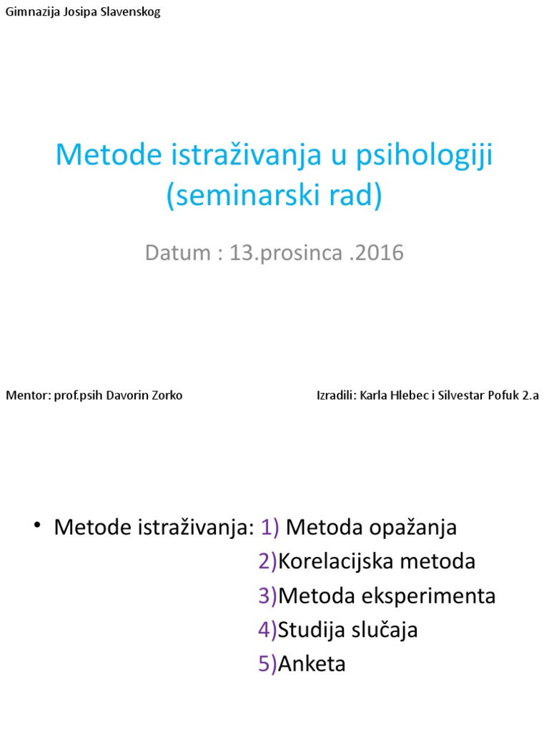 Metode Istraživanja U Psihologiji | PDF