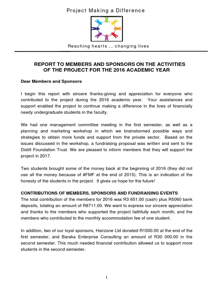 Report To Members and Sponsors of PMD For The 2016 Academic Year | PDF ...