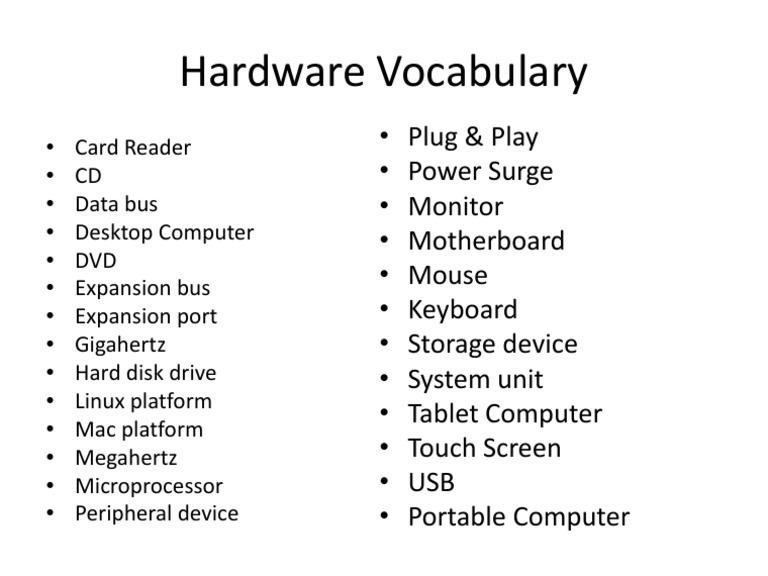 Hardware Vocabulary | PDF