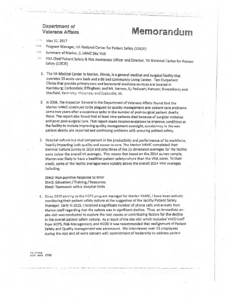 Evidence of Retaliation - Memorandum Dated 5.31.17 | Veterans Health ...