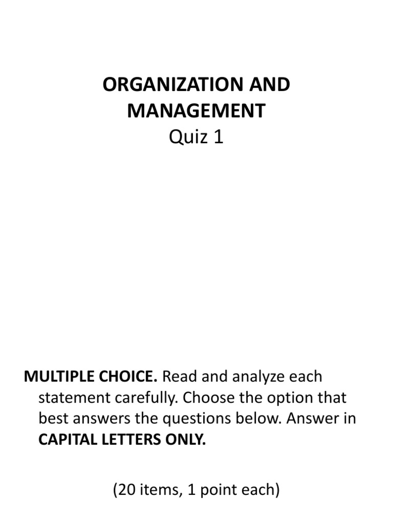 Organization and Management Quiz 1 | PDF | Human Resource Management | Goal