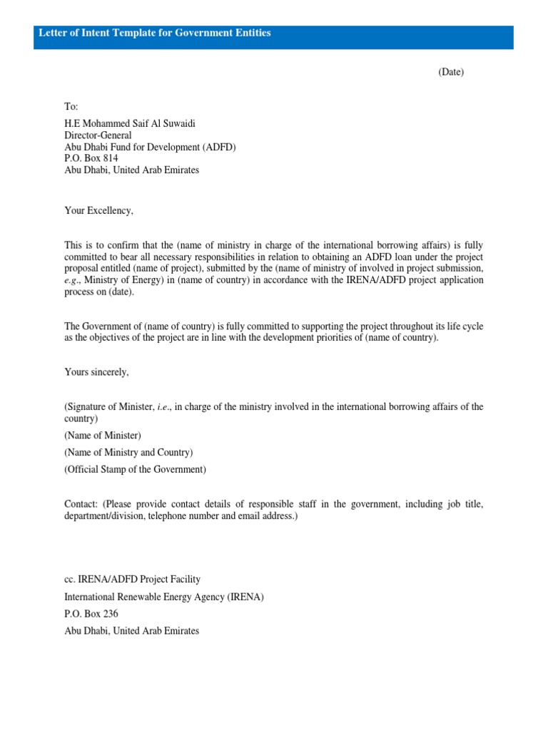 IRENA-ADFD Government Guarantee Letter Template For Government Entities ...