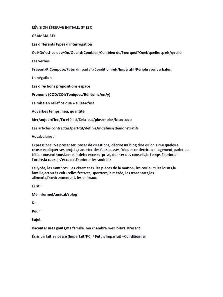Révision Épreuve Initiale | PDF | Verbe | Linguistique