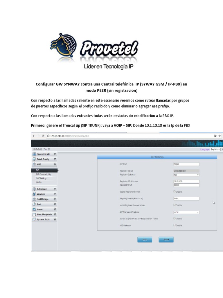 Configuración GW SYNWAY con IP-PBX | PDF | Finanzas y dinero | Tecnología