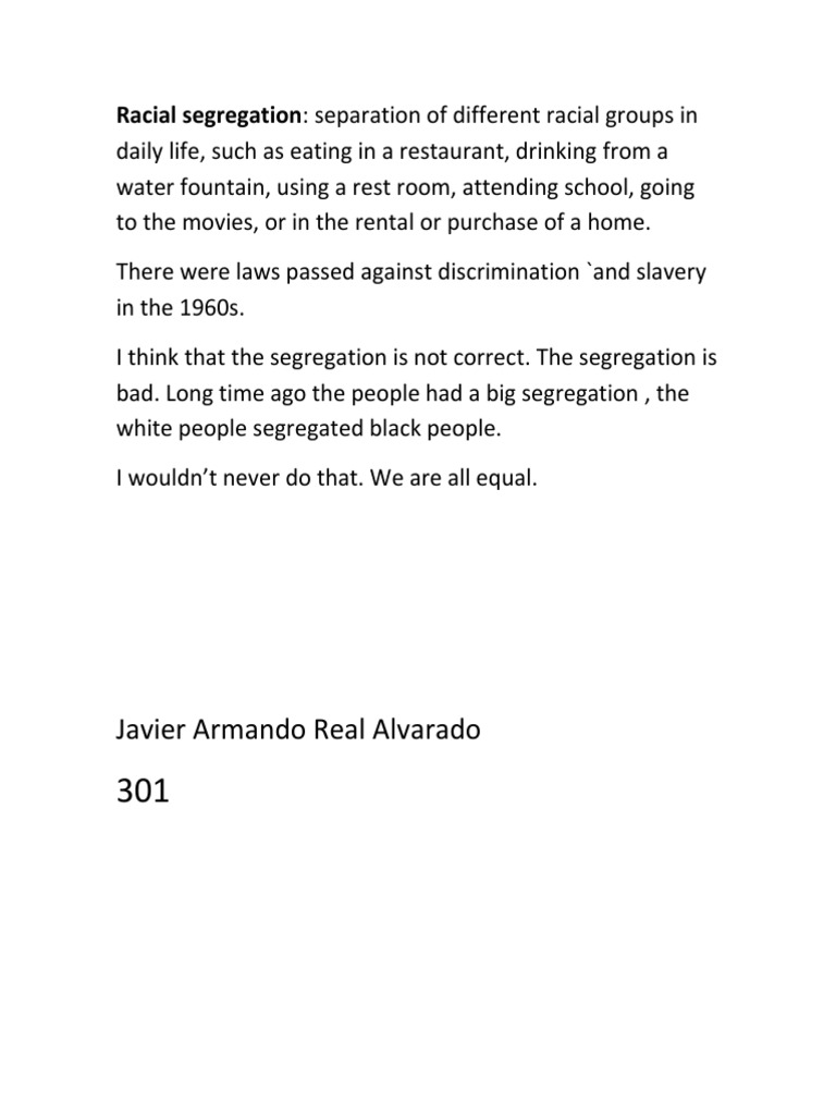 Racial Segregation: Separation of Different Racial Groups in | PDF ...