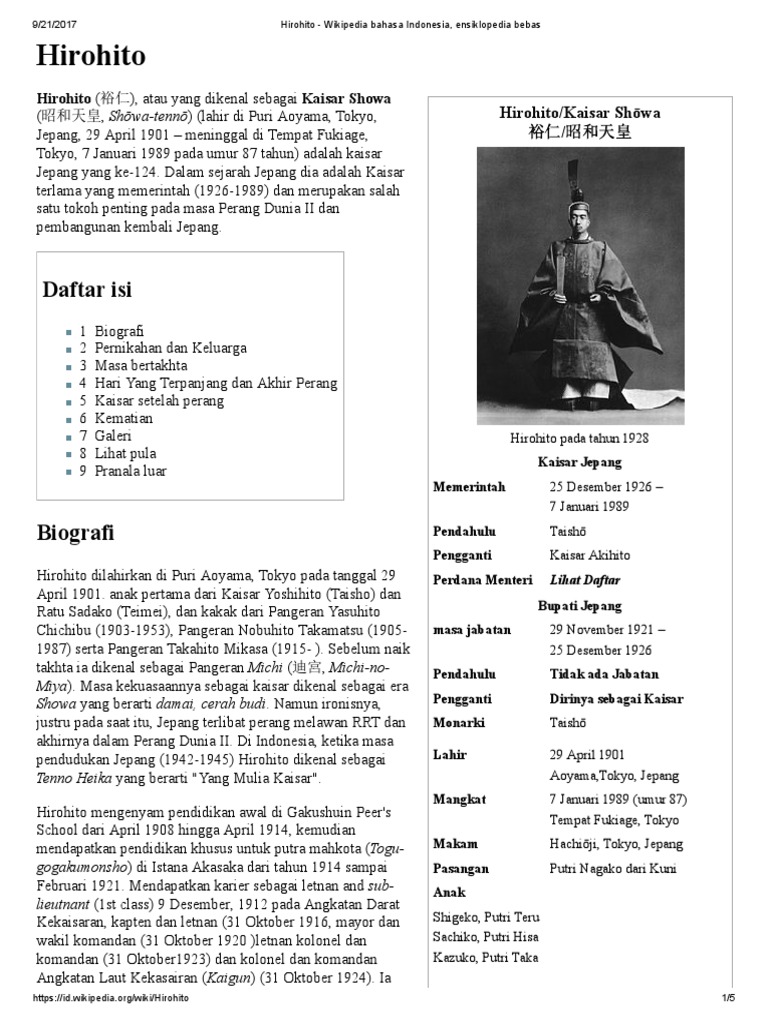 Hirohito: Kaisar Showa Jepang | PDF