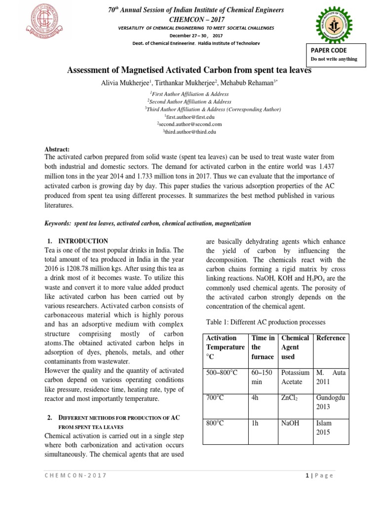 ChemCon 17 Tea Review | PDF | Adsorption | Chemical Engineering