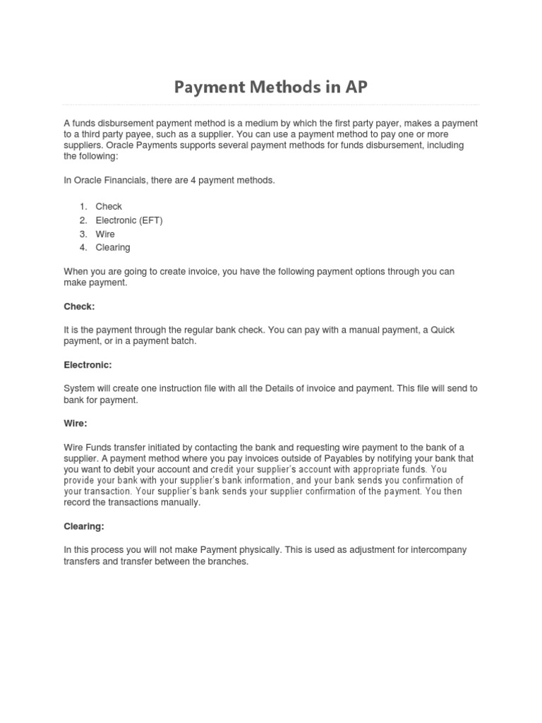Payments Methods in AP | PDF