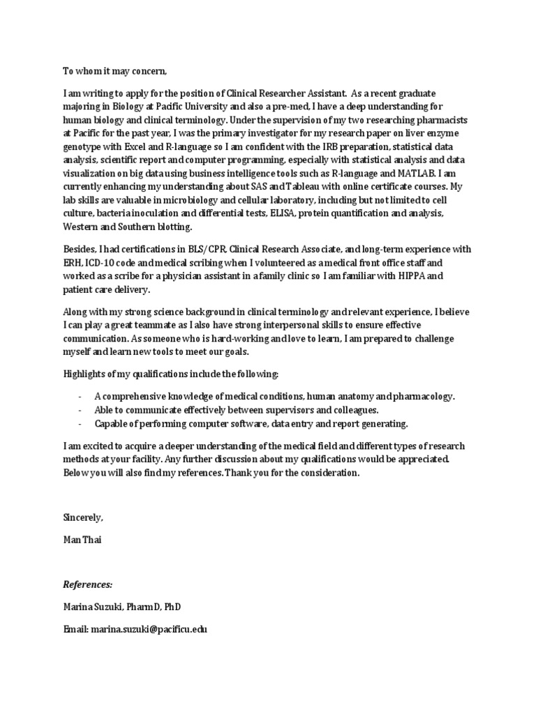 Associate Cover Letter