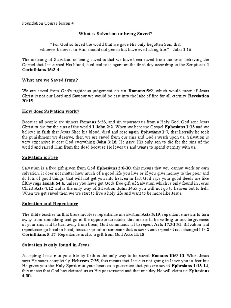 Lesson 4 Salvation | PDF | Repentance | Salvation