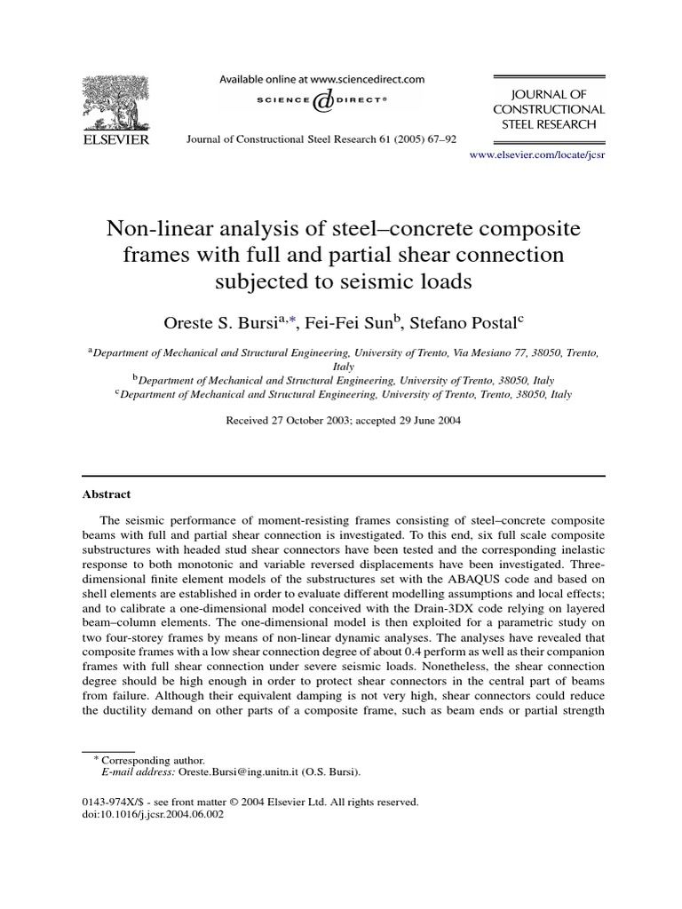 Non-Linear Analysis of Steel-Concrete Composite Frames With Full and ...