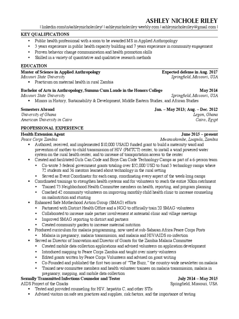 A Riley Resume Sept 2017 | PDF | Hiv/Aids | Sexually Transmitted Infection